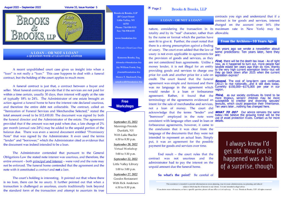 Newsletters | Brooks & Brooks Estate Planning